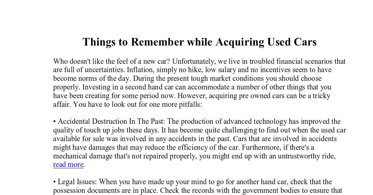 Things to Remember while Acquiring Used Cars | DocHub