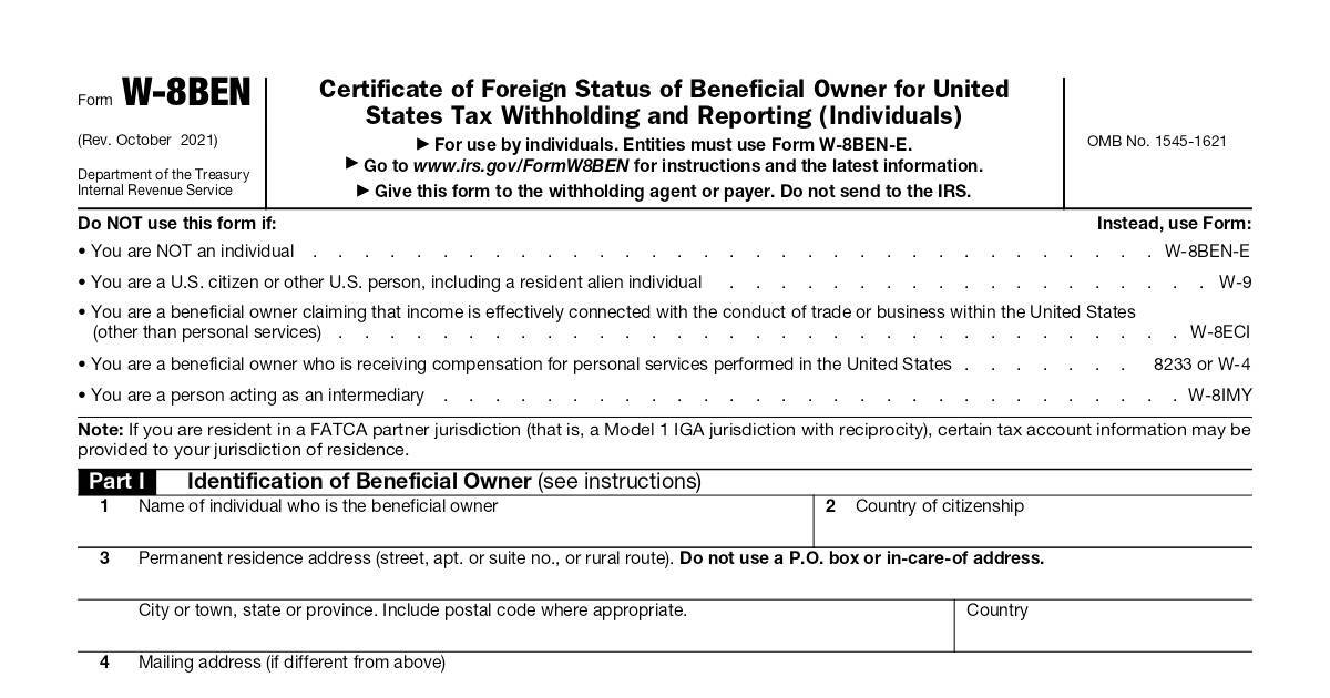 Form W-8BEN .pdf | DocHub