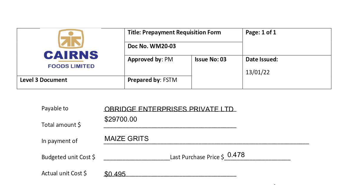 Cairns Pre Payment Requisition Form (Amended) (1) (2).pdf | DocHub