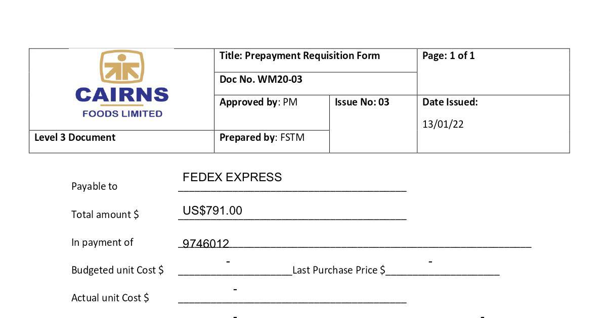PREPAYMENT FORM - FEDEX EXPRESS 7.11.23 | DocHub
