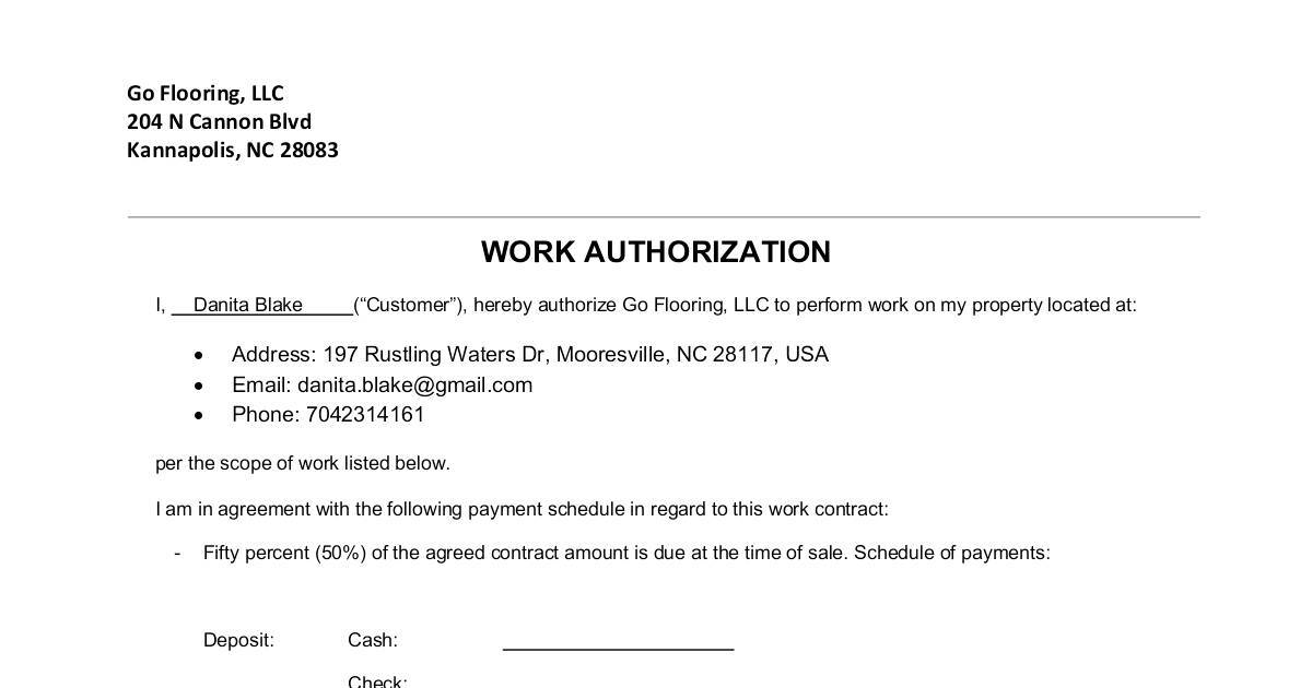 Go Flooring - Work Authorization_Danita Blake.pdf | DocHub