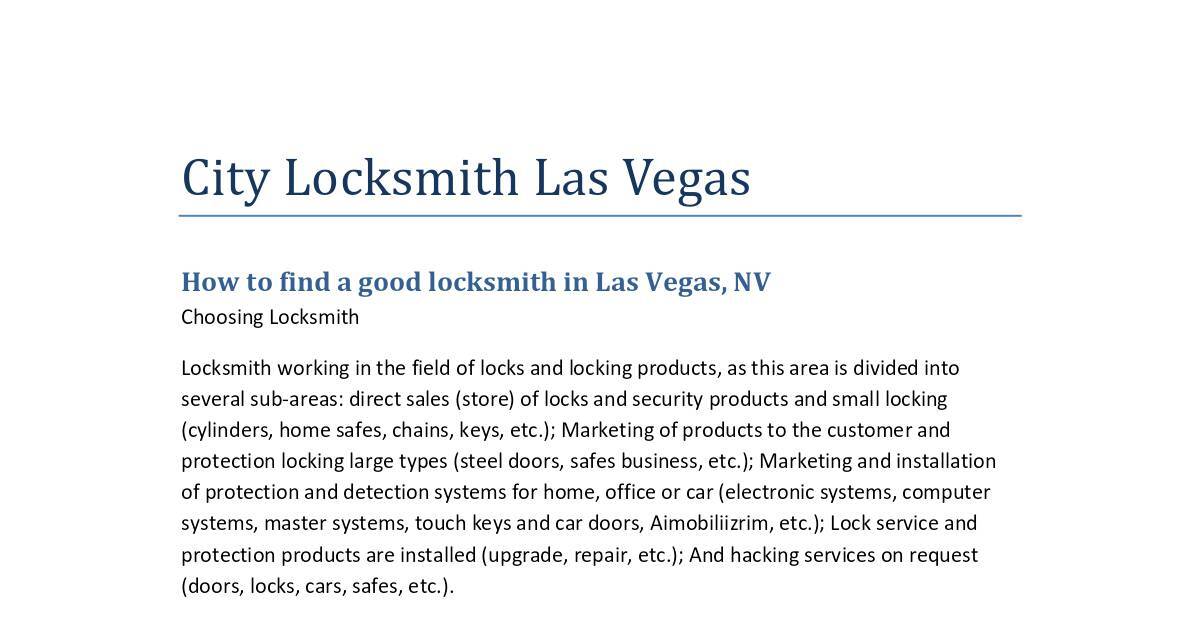 City Locksmith Las Vegas | DocHub