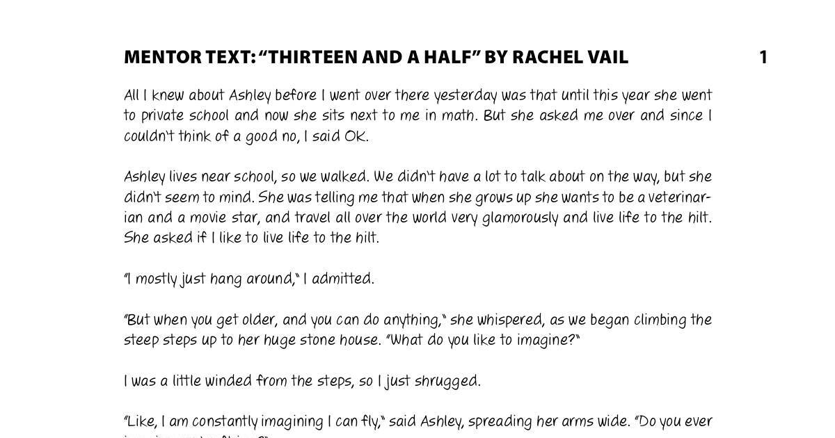 Thirteen and a Half mentor text | DocHub