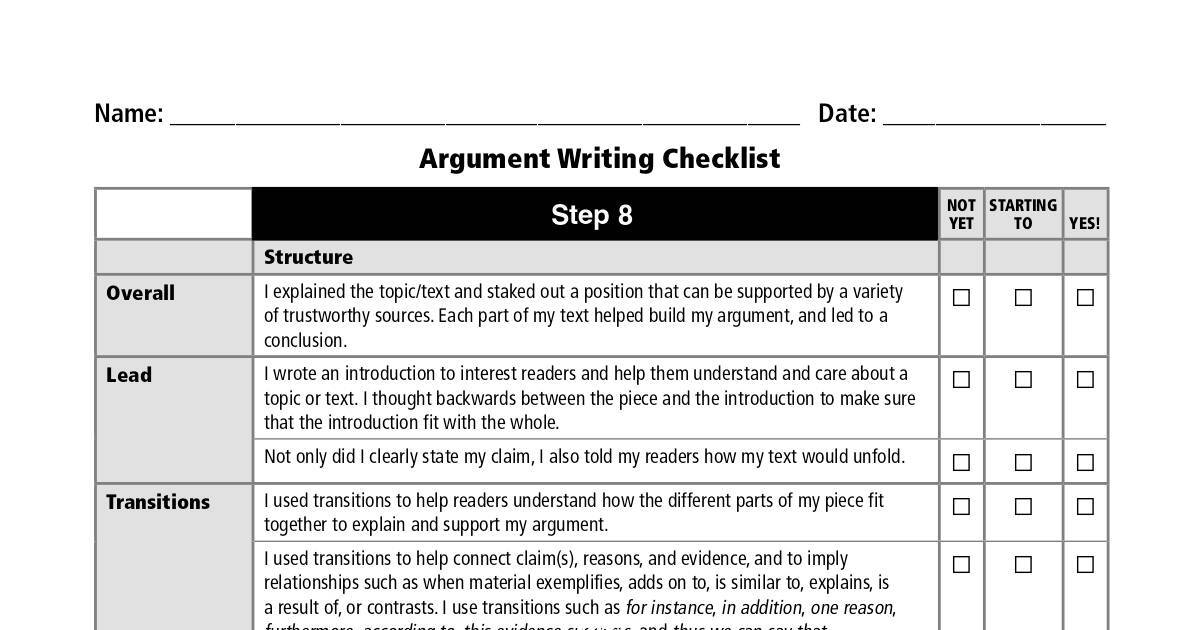 Step 8 Argument Checklist | DocHub