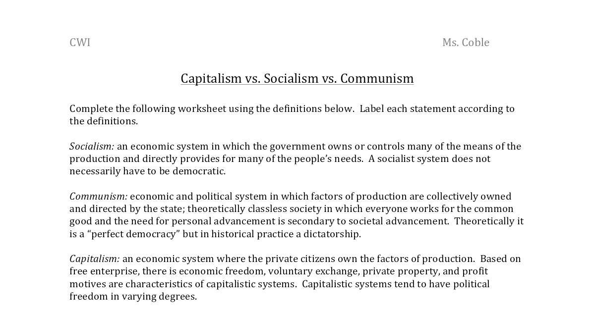 8th Grade -Unit 4 capitalism socialism communism.pdf | DocHub