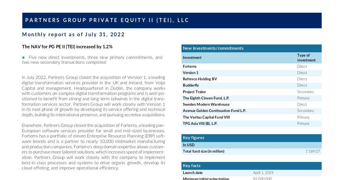 Partners Group PE II Fund - Monthly Report | DocHub