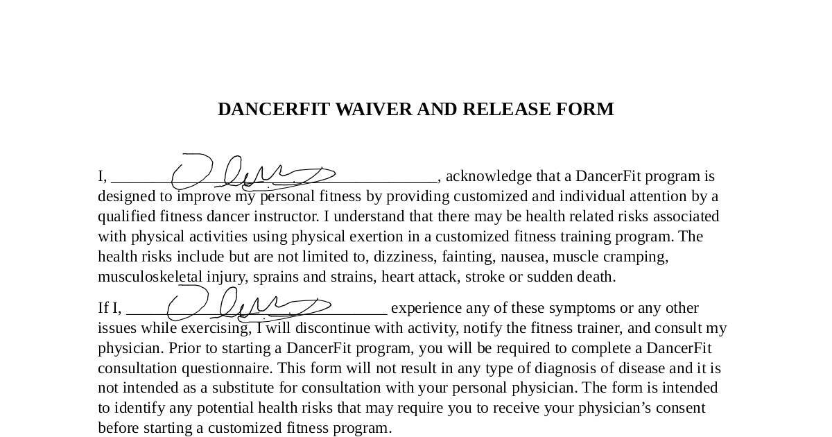 DANCERFIT WAIVER AND RELEASE FORM (JUST WAIVER) | DocHub