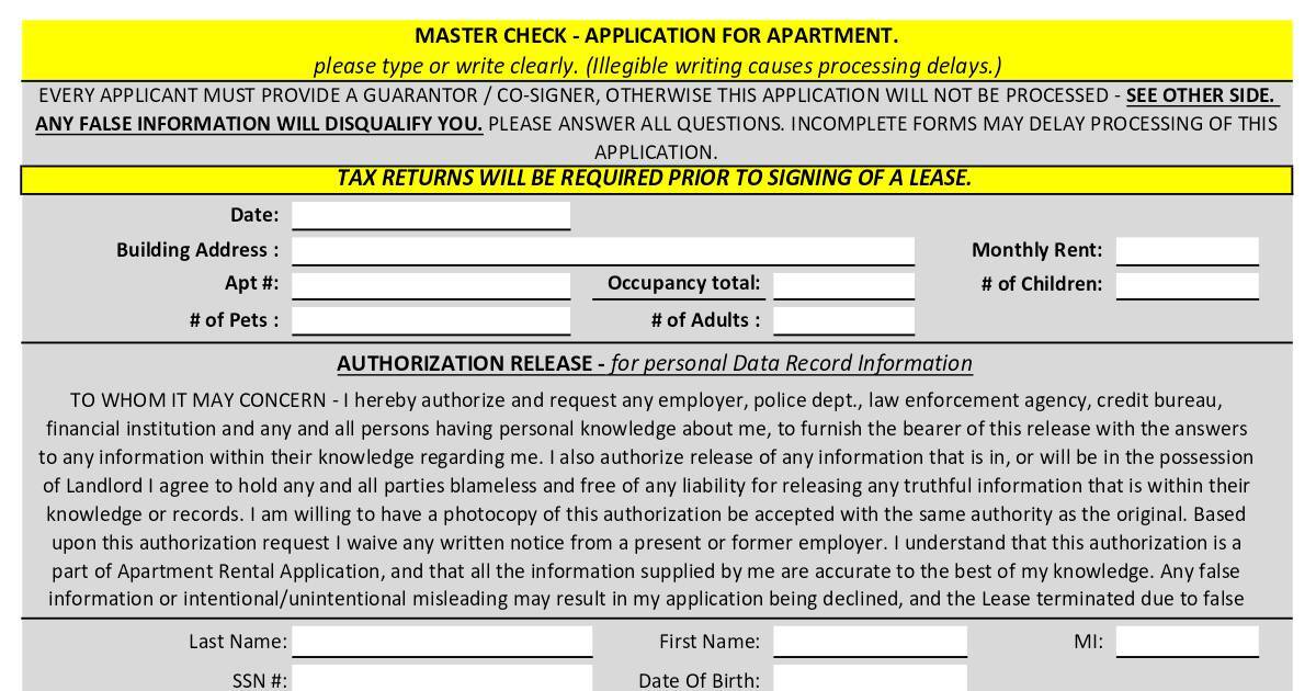Master Check Rental application | DocHub
