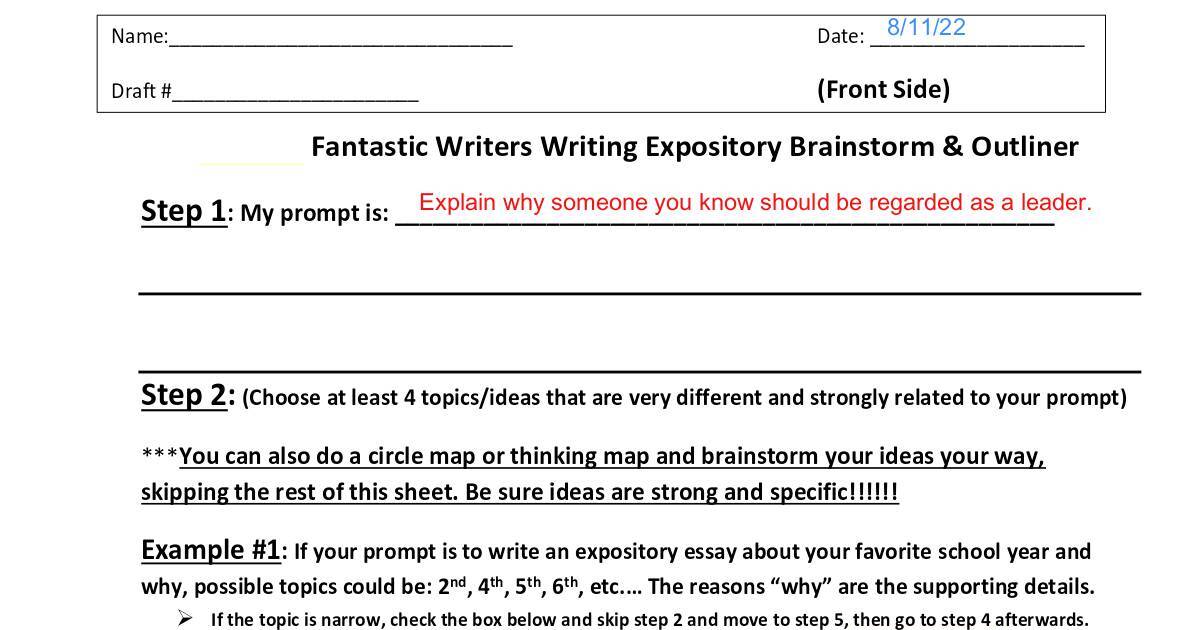 Thursday 6:45 Expository Brainstorming Sheet | DocHub