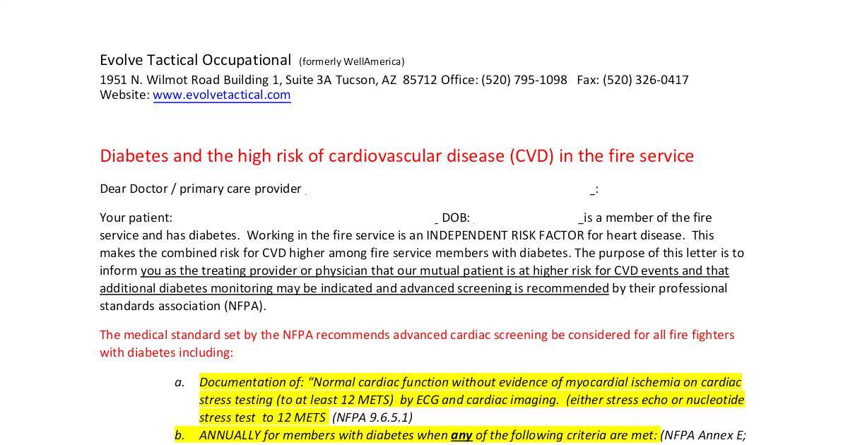 LETTER TO DIABETICS IN Advanced testing FIRE SERVICE 2 3 2020 TO ...