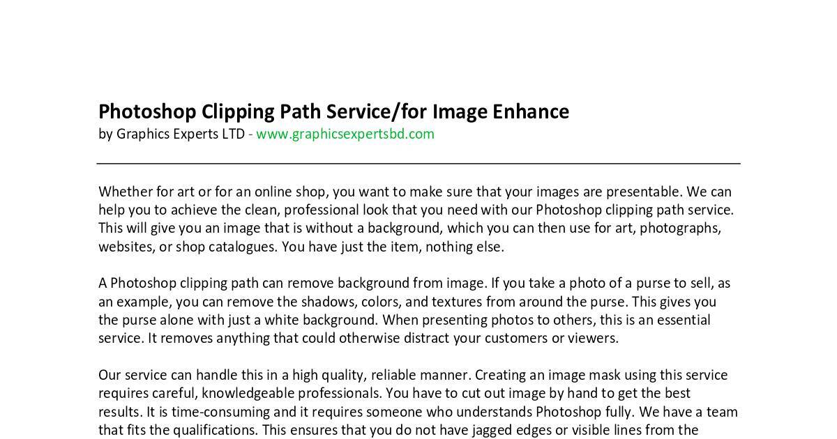 Photoshop Clipping Path Service for Image Enhance | DocHub