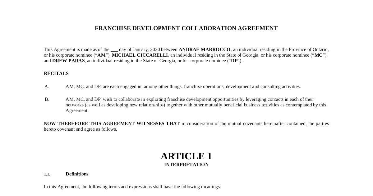 Broker - Franchise Development Collaboration Agreement - Michael ...