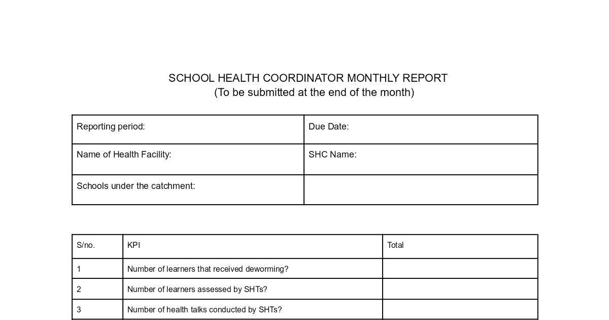 SCHOOL HEALTH COORDINATOR MONTHLY REPORT.pdf | DocHub