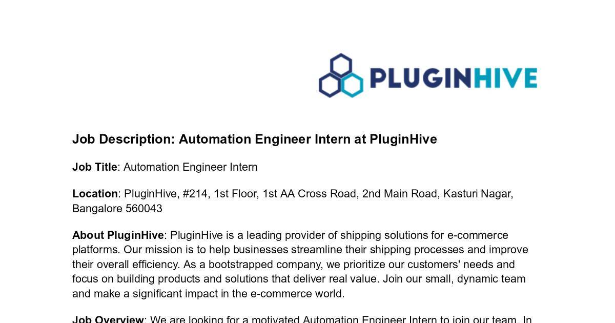 Job Description_ Automation Engineer Intern at PluginHive.pdf | DocHub