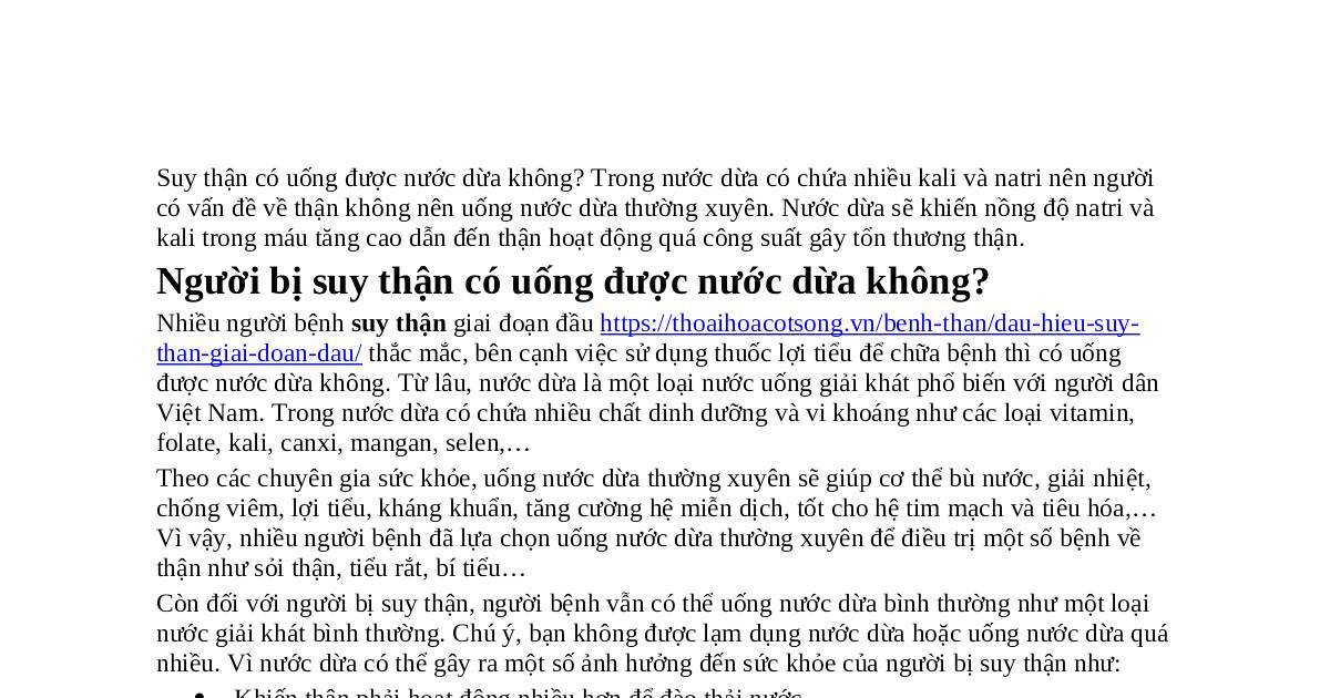 Tìm hiểu Suy thận uống được nước dừa không.docx | DocHub