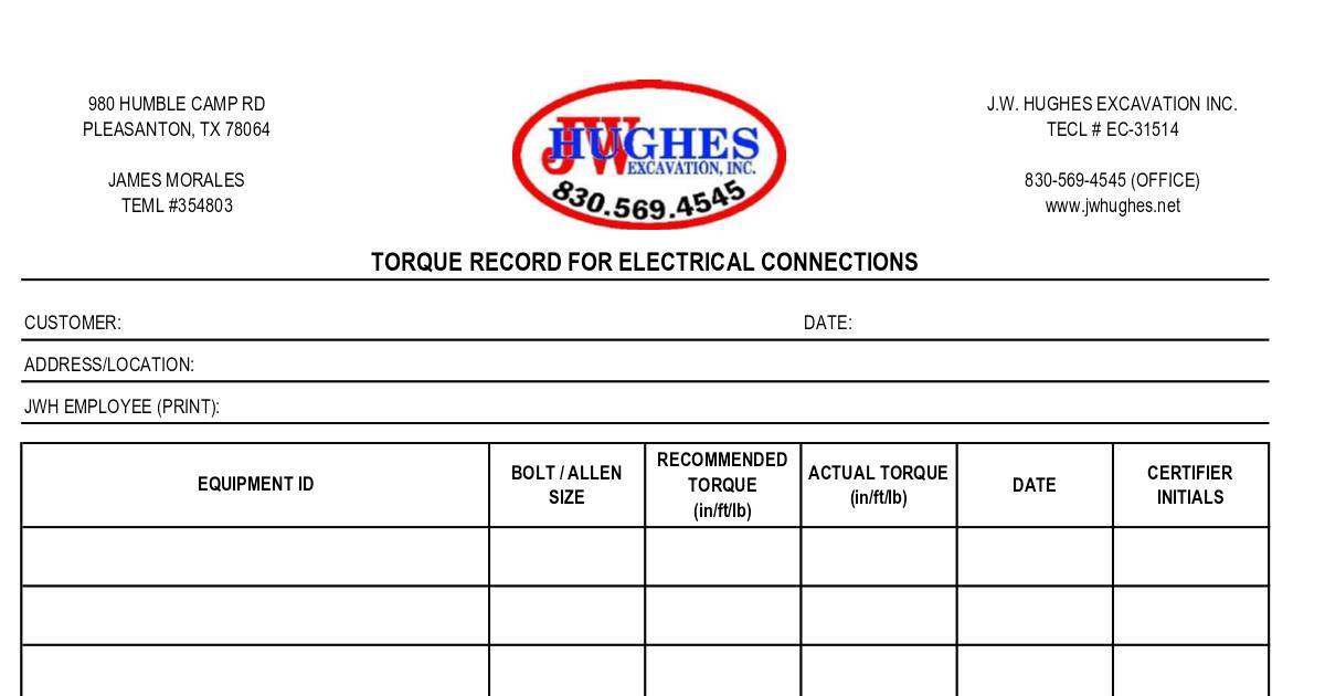 TORQUE RECORD FOR ELECTRICAL CONNECTIONS.pdf | DocHub