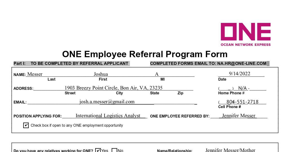 Joshua Messer Employee Referral Form.pdf | DocHub