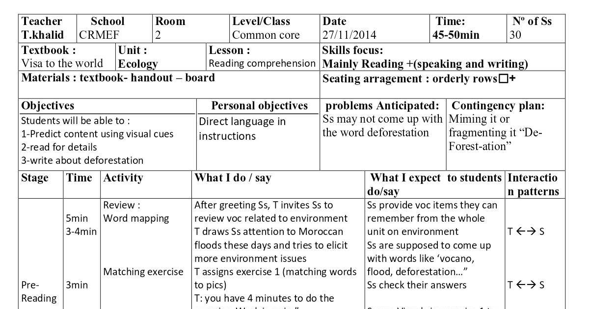reading lesson plan 2 environment | DocHub
