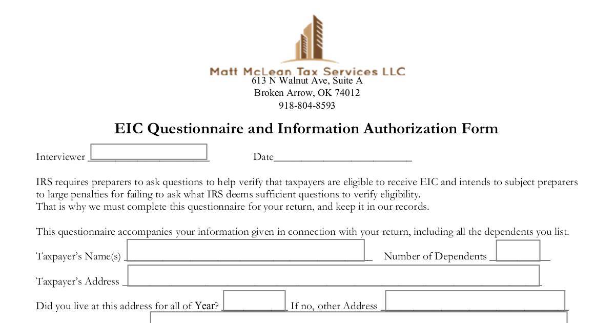 EIC Questionnaire & Authorization Form | DocHub