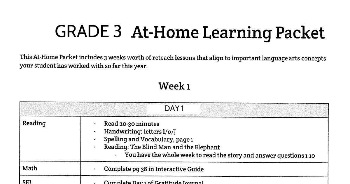 GRADE 3 Independent Study PACKET | DocHub