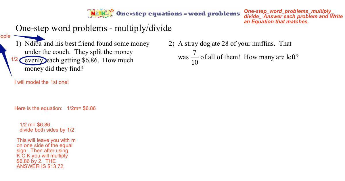 One step word problems multiply divide D Answer And Write The one-step-word-problems-multiply-divide-d-answer-and-write-the