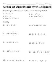 Integer Order Of Operations pdf DocHub