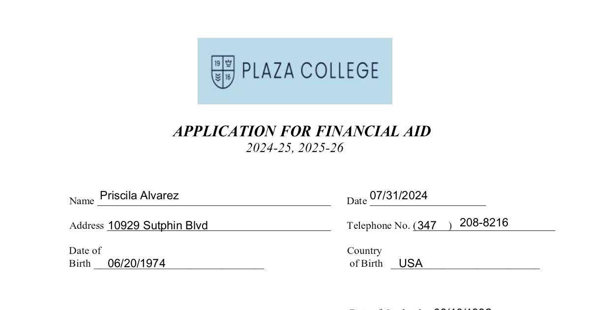Financial Aid Application AY's.pdf | DocHub