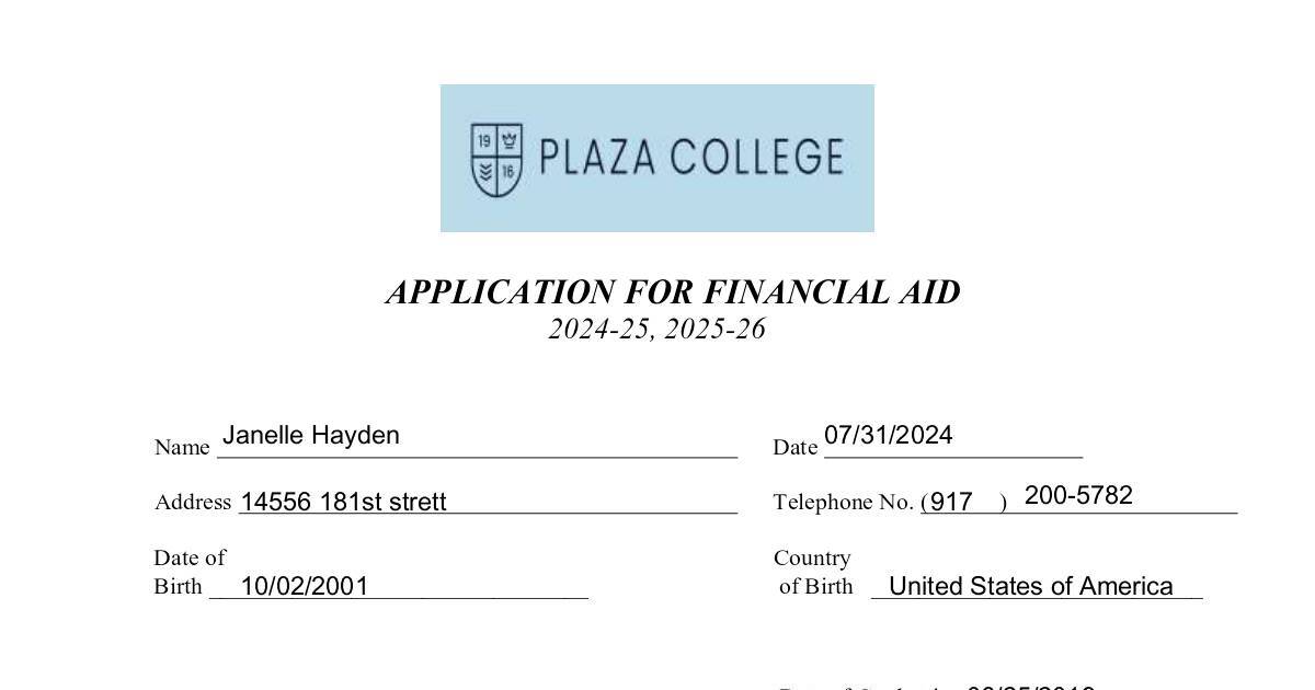 Financial Aid Application AY's.pdf | DocHub