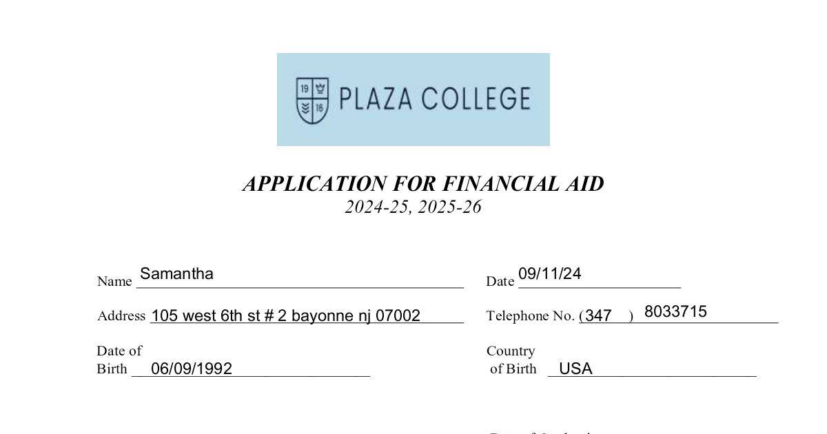 Financial Aid Application AY's.pdf | DocHub