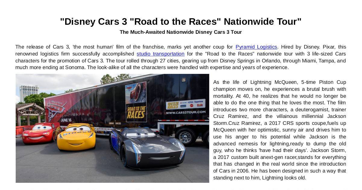 Disney Cars 3 Road to the Races Nationwide Tour | DocHub