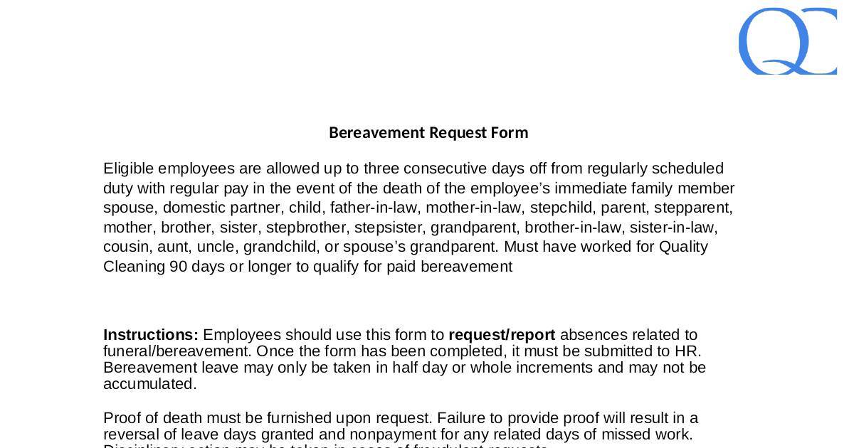 Bereavement Form.pdf | DocHub