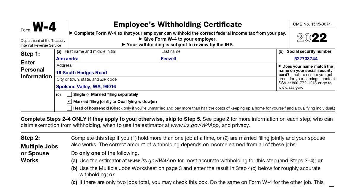 W-4 Withholding Certificate | DocHub