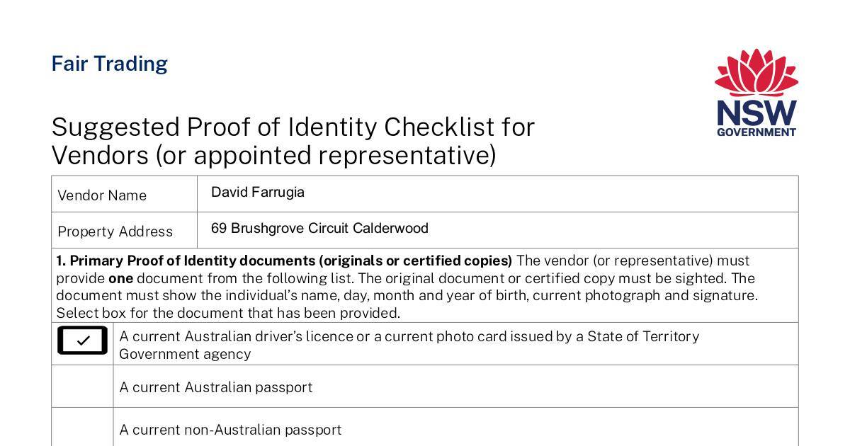 69 Brushgrove Circuit Calderwood Proof of Identity Checklist (David ...