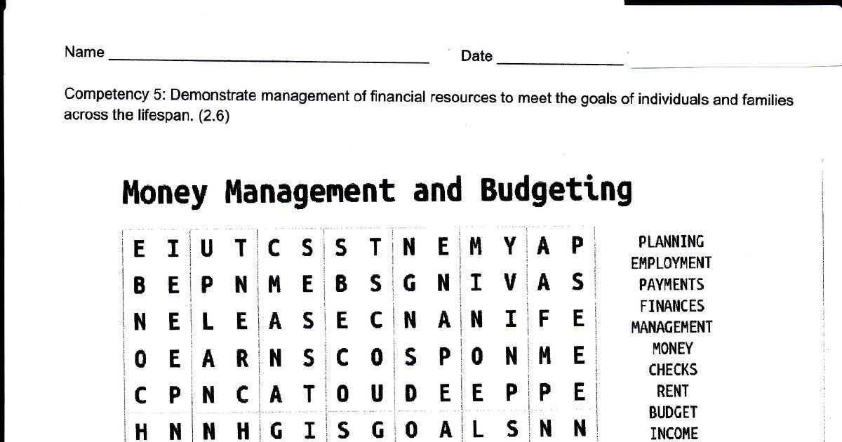 Budgeting Wordsearch | DocHub