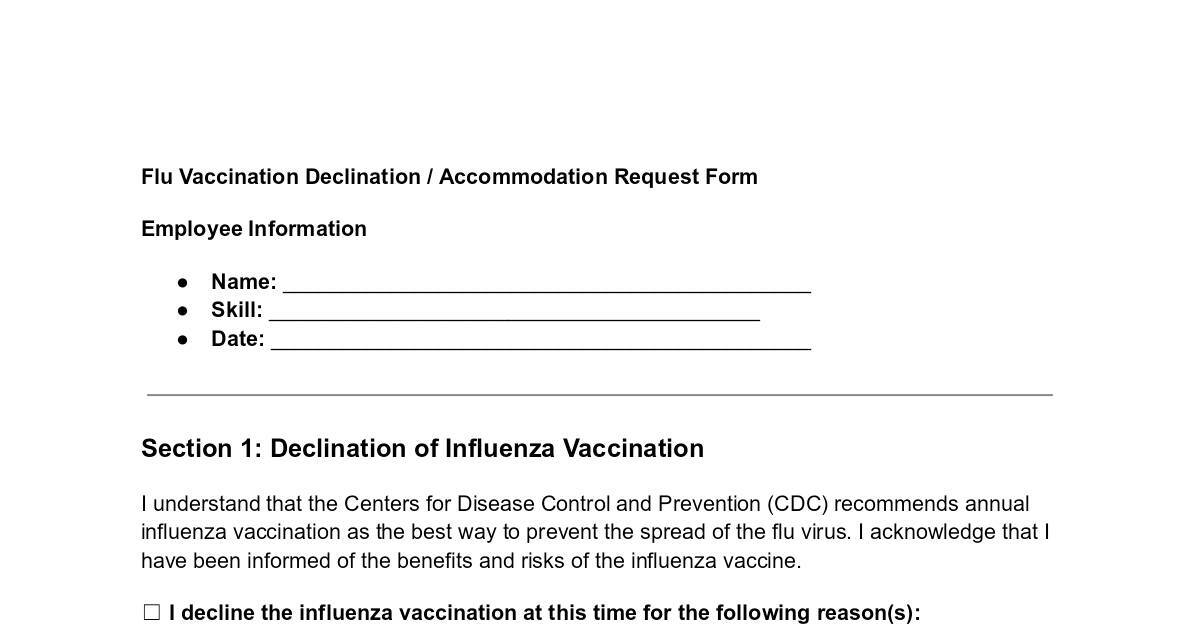 Flu Vaccination Declination/Accommodation Form | DocHub