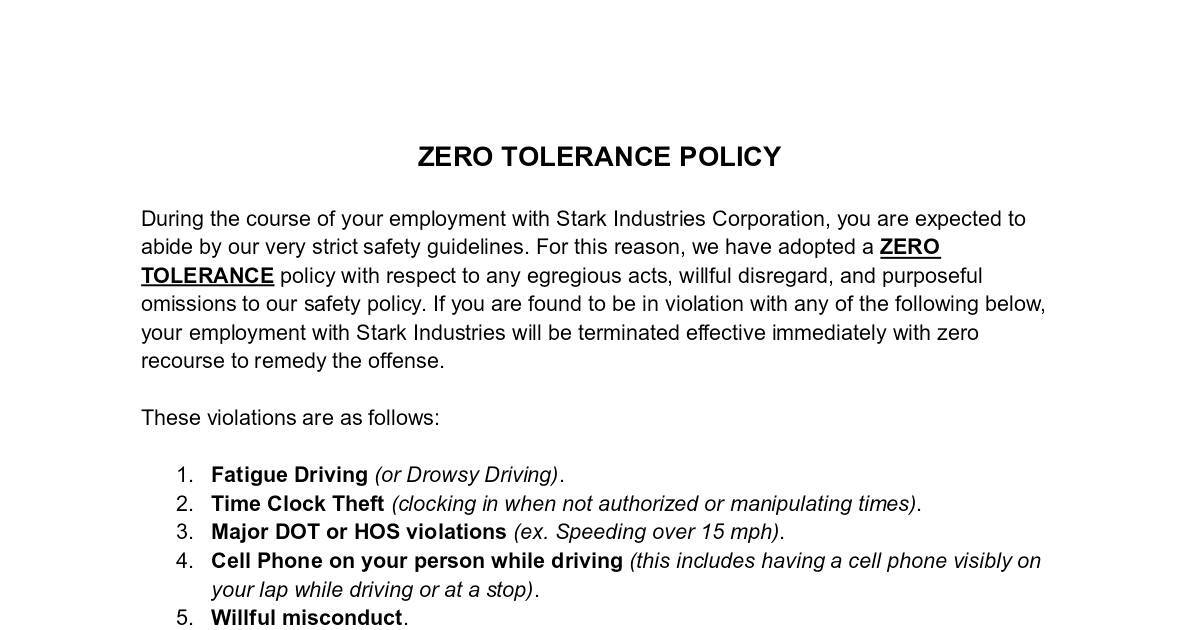 ZERO TOLERANCE POLICY.pdf | DocHub