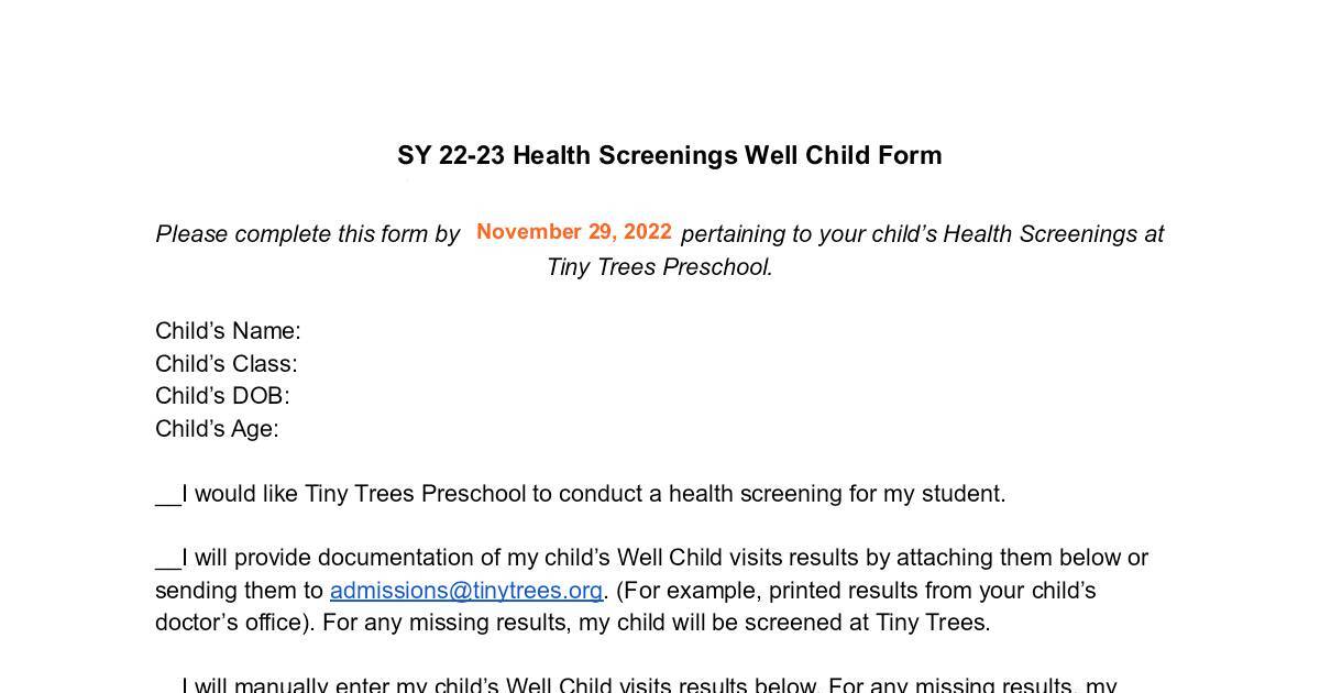 SY 22-23 Health Screenings Well Child Form.pdf | DocHub