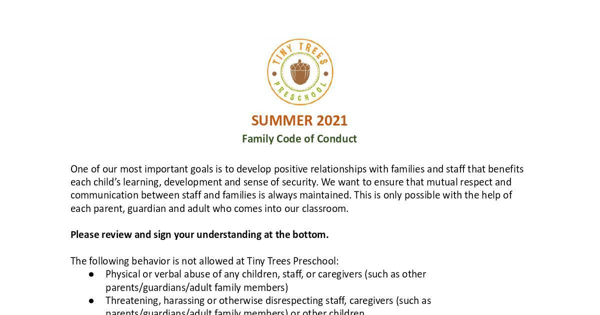 Summer 2021 Family Code of Conduct | DocHub