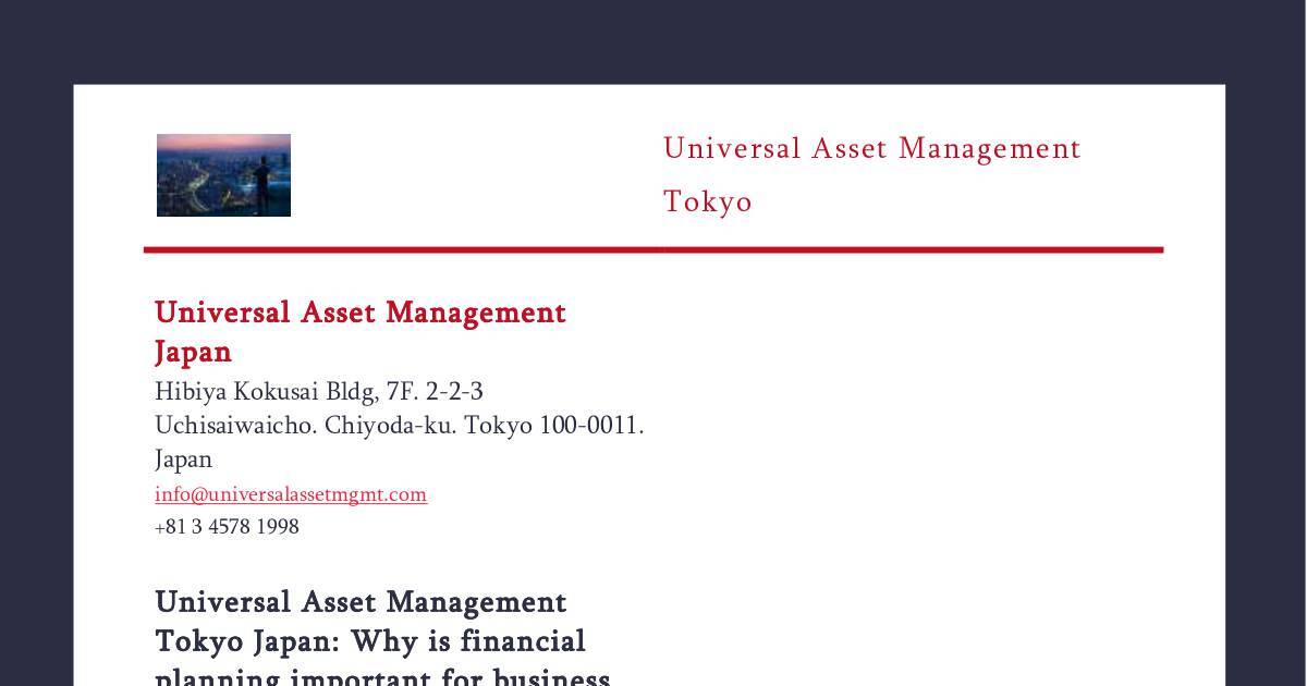 Universal Asset Management Tokyo Japan Why is financial planning ...