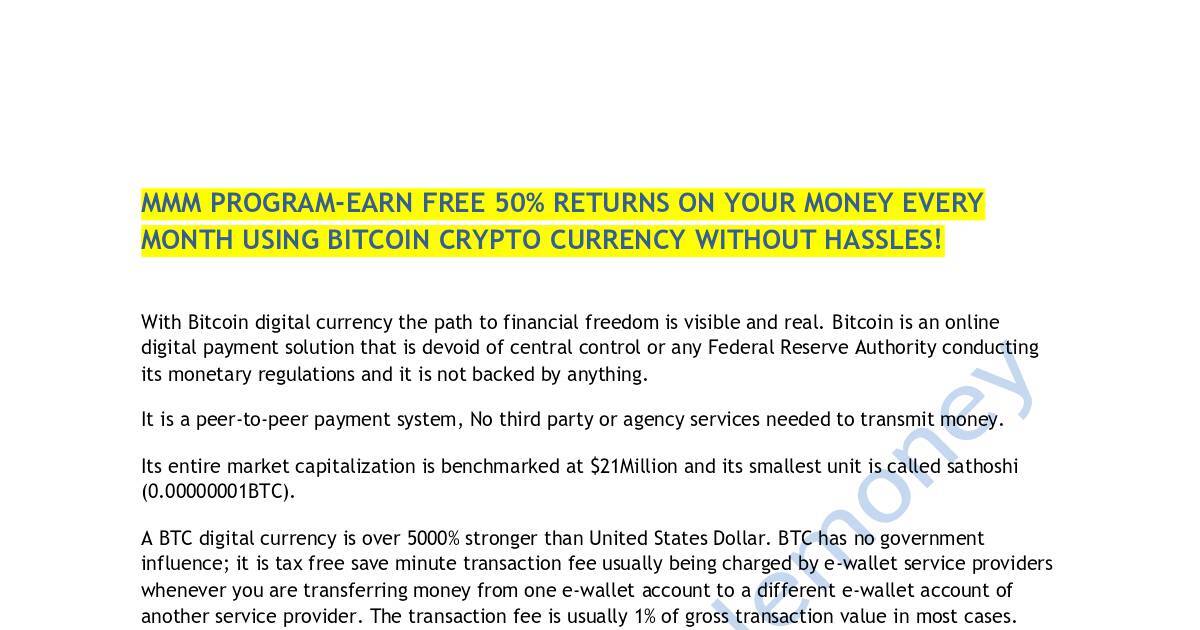 Earn guarranteed 50% ROI using BTC | DocHub