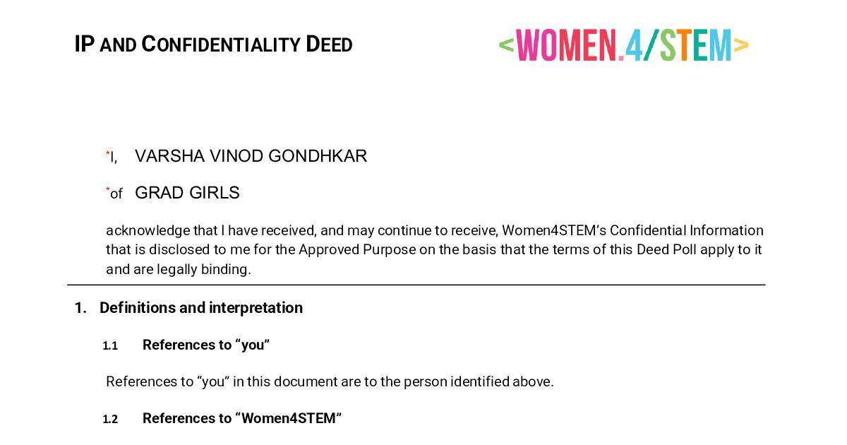 NDA - IP and Confidentiality Deed -W4STEM_Varsha Gondhkar .pdf | DocHub