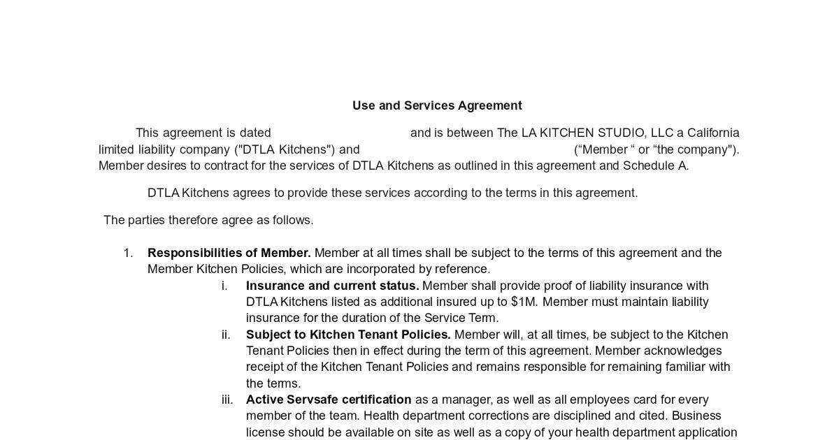 DTLA Kitchens- Shared Kitchen lease agreement | DocHub