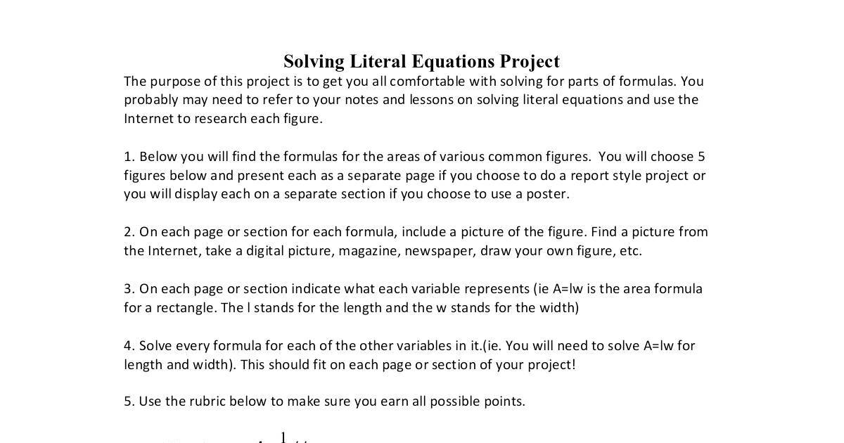 Solving.Literal.Equations.Project | DocHub